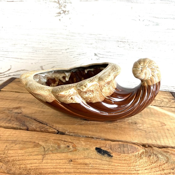 Accents | Vintage Planter Brown Drip Glaze Pottery Cornucopia Decor ...
